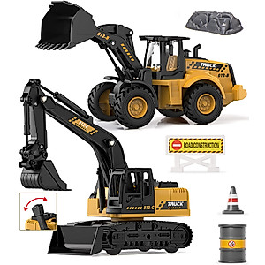 Geyiie Construction Cars for Boys, Kids Small Trucks Toys Construction Vehicles Alloy Truck Head, Excavator Digger Bulldozer Crane Snow Toys for Girls Toddler Sandbox Gifts Party Favor