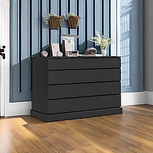 Hasuit Black Dresser for Bedroom, Long Dresser with 8 Drawers, 51.5''W Wooden Dresser Chest of 8 Drawers, Large Capacity Clothing Storage Cabinet, Wide Dresser for Bedroom Living Room Entryway