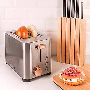 BergHOFF Ouro Gold Stainless Steel 2-Slice Toaster 850W 6 Shade Settings Auto Shut-off Extra Wide Slots Slide-out Crumb Tray