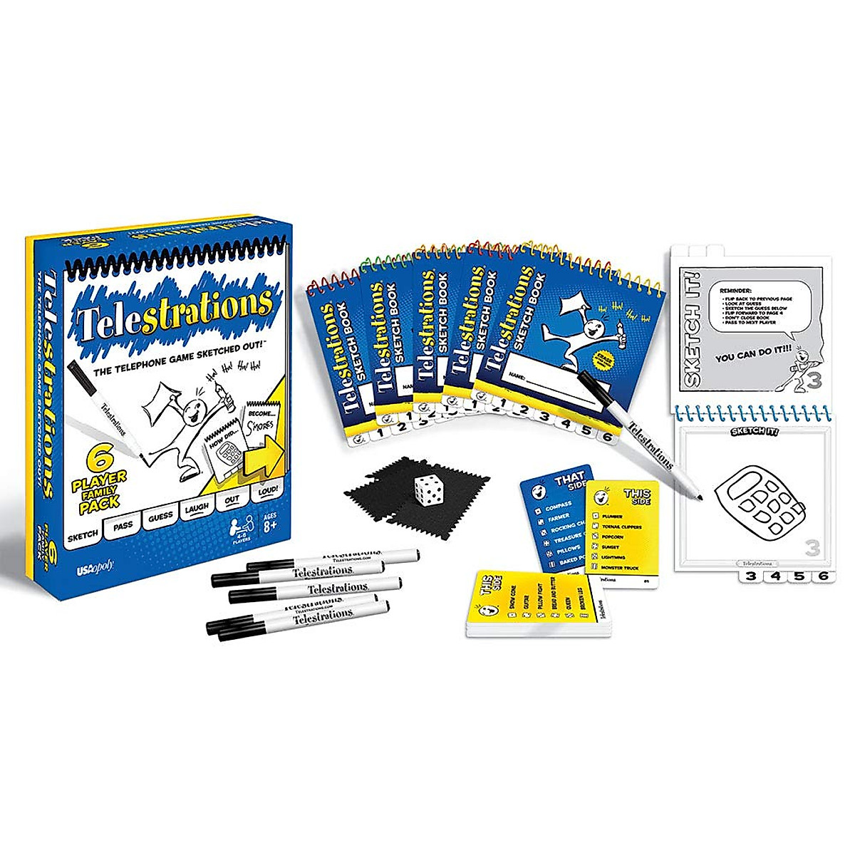 USAopoly Telestrations Original 6 Player | Family Board Game | A Fun Family Game for Kids and Adults | Family Game Night Just Got Better | The Telephone Game Sketched Out