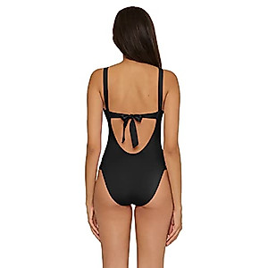 Becca by Rebecca Virtue Women's Standard Color Prism High Leg One Piece Swimsuit-Scoop Neck, Open Back Design, Bathing Suits, Black, Small