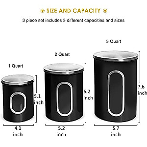 Fortune Candy Stainless Steel Canister Sets with Anti-Fingerprint Lid and Visible Window, Cereal Container Set of 3 (Black)