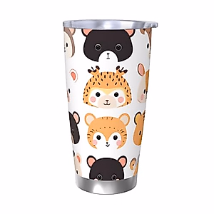 AYCZN Cute Animal Zoo 20 OZ Tumbler Stainless Steel Travel Coffee Mug, Tiger Bear Giraffe Insulated Water Bottle with Lid and 2 StrawsLeakproof Thermal Cup