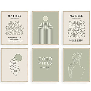 Sage Green Room Decor Matisse Wall Art Posters for Room Aesthetic Wall Decor for Bedroom Wall Art Decor Paintings for Wall Decorations Pictures for Bedroom Wall Decor, Set of 6,8x10inch,UNFRAMED