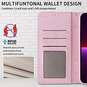 JGG iPhone 13 Pro Max Case Wallet 3D Flowers Blossoming Bronzing Shell Texture with RFID Blocking Magnetic Clasp Card Slot Holder Protective Shockproof Cover for iPhone 13 Pro Max Wallet Case