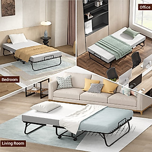 Homieasy Folding Bed with Mattress - 38 Inch Twin Size Rollaway Bed for Adults, Portable Foldable Bed with Storage Cover, Extra Guest Bed on Wheels (75” x 38”)