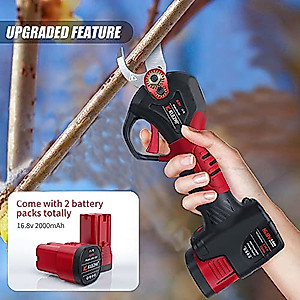K KLEZHI Professional Cordless Electric Pruning Shears Branch Pruner 2 Pcs Backup Rechargeable Lithium Battery Powered Tree, 1INCH (25mm) (Black & Red)