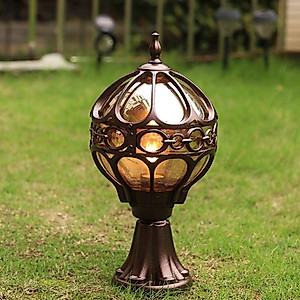 MODEBHD Villa Column European Head Post Lamp Outdoor Waterproof Table Lamp Wall Courtyard Lawn Garden Lamp Column Light 1-Light E27 Retro Aluminum Balcony Pillar Light Lantern Traditional Landscape Li