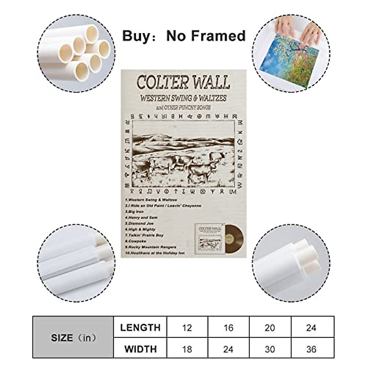 Western Swing & Waltzes And Other Punchy Songs Colter Wall Posters for Room Aesthetic 90s Music Cover Poster Canvas Wall Art Canvas Poster Bedroom Decoration Landscape Office Valentine's Birthday Gift