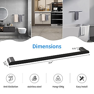 LGDYGSYH Black Towel Bar for Bathroom,24 inch Towel Rack Holder Wall Mounted for Bathroom Decor Aesthetic Matte Stainless Steels