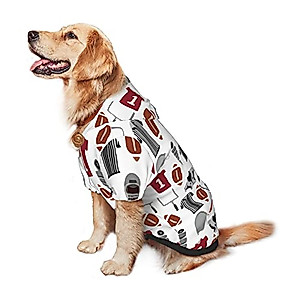 Large Dog Hoodie Football-College-Sports-Fan Pet Clothes Sweater with Hat Soft Cat Outfit Coat Medium