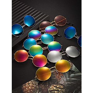 Blulu 18 Pairs Hippie Round Sunglasses for Women Men Bulk Retro Circle Hippie Glasses Metal Frame for Disco Party Accessory