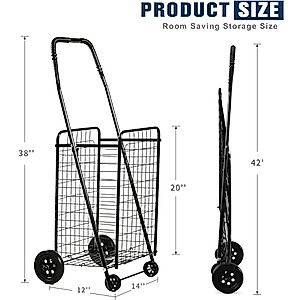 Deluxe Folding Shopping Cart with Four Wheels- 90 lb Capacity，Folding Shopping Cart, Utility Cart for Grocery Laundry Book Luggage Travel