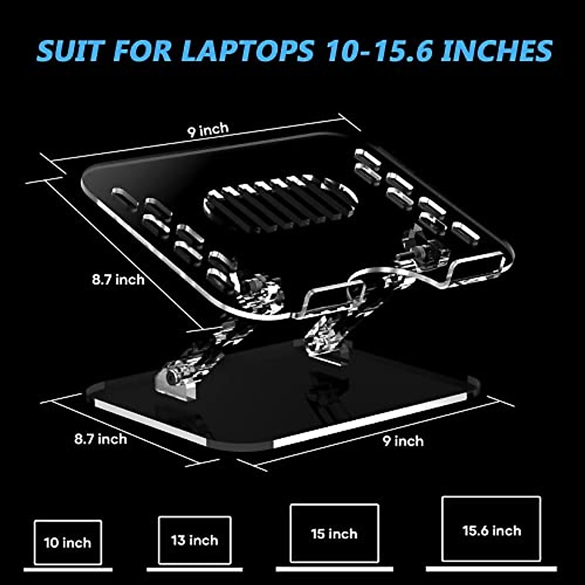 Lpoake Adjustable Laptop Stand, Portable Ergonomic Computer Stand for Laptop, Foldable Laptop Riser for Desk, Compatible with 10 to 15.6 Inches Notebook Computer Laptops (Transparent)