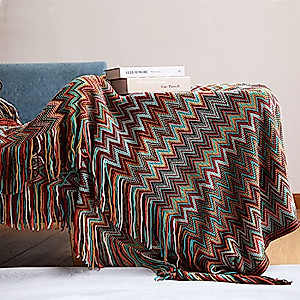 KLEVERISE Throw Blankets Cashmere Touch Knitted Tassel Blankets, Reversible Outdoor Soft Cozy Lightweight Blankets, Couch Bed Sofa Decorative Bohemian Afghans Throw Blankets All Season Red 50 * 60 in