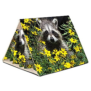 enheng Small Pet Hideout Raccoon Sitting Yellow Flowers Hamster House Guinea Pig Playhouse for Dwarf Rabbits Hedgehogs Chinchillas