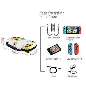 Lokigo Carry Case Compatible for Nintendo Switch/Switch OLED, Protective Travel Switch Carrying Case for Boys Girls with 16 Game Card Slots for Console & Accessories, Sunflower