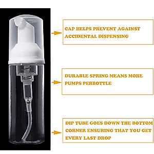 JIUZHU Foam Pump Bottle 10 Pcs 2oz Foaming Soap Pump Dispenser & BPA Free for Cleaning, Travel, Cosmetics Packaging, Hand Soap Foaming, Wash Eyelashes，Shampoo