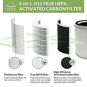 Homeland Goods Replacement Filter Toppin TPAP001 Air Purifier, 4-in-1 Pre-Filter, H13 True HEPA Filter, ap001 Allergen Absorber Air Filter 2 Pack