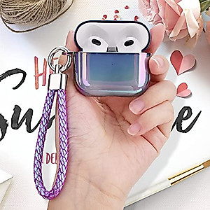 AirPods 3 Case Cover, AIRSPO AirPods 3rd Generation Case Women Clear Lasher Hard PC Protective Case Colorful Skin Compatible with Apple AirPods 3 Case with Keychain (Glittery Purple)