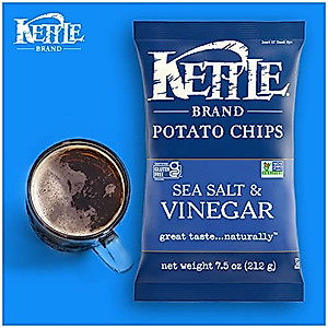 Kettle Brand Sea Salt and Vinegar Kettle Potato Chips, Gluten-Free, Non-GMO, 7.5 oz Bag