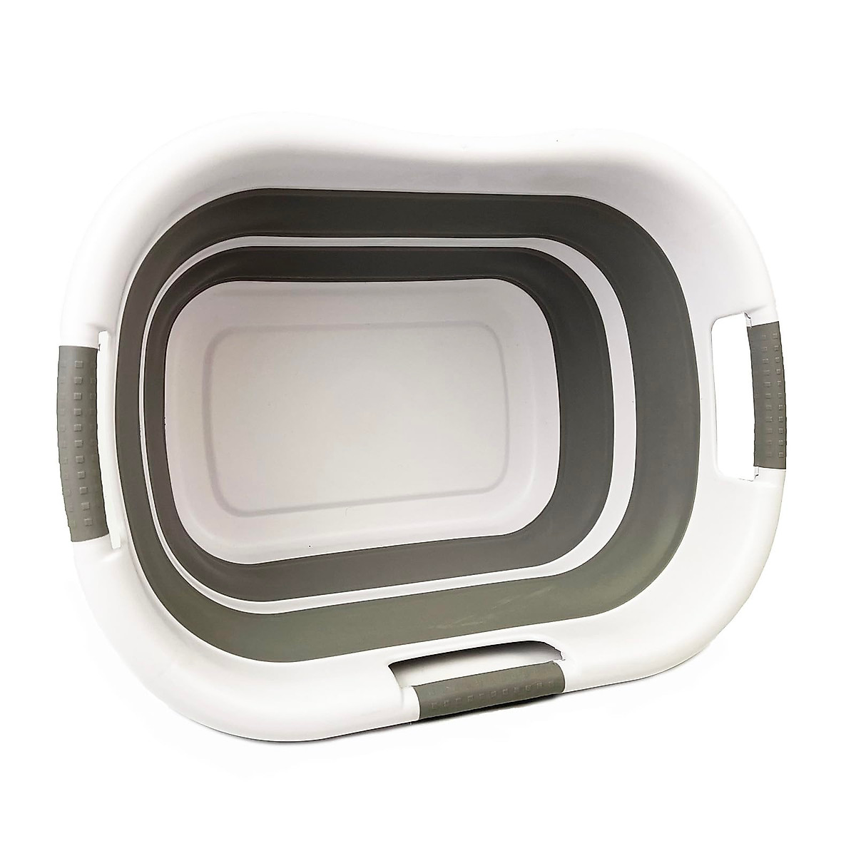 SAMMART 40L (10.5 Gallon) Collapsible Plastic Laundry Basket - Foldable Pop Up Storage Container/Organizer - Portable Washing Tub - Space Saving Hamper/Basket (1, White/Grey)