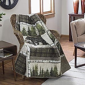 Donna Sharp Throw Blanket - Bear Panels Lodge Decorative Throw Blanket with Bears and Forest Plaid Pattern
