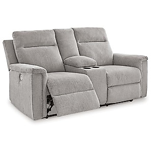 Signature Design by Ashley Barnsana Minimalist Power Reclining Loveseat with Console and USB Charging Ports, Light Gray