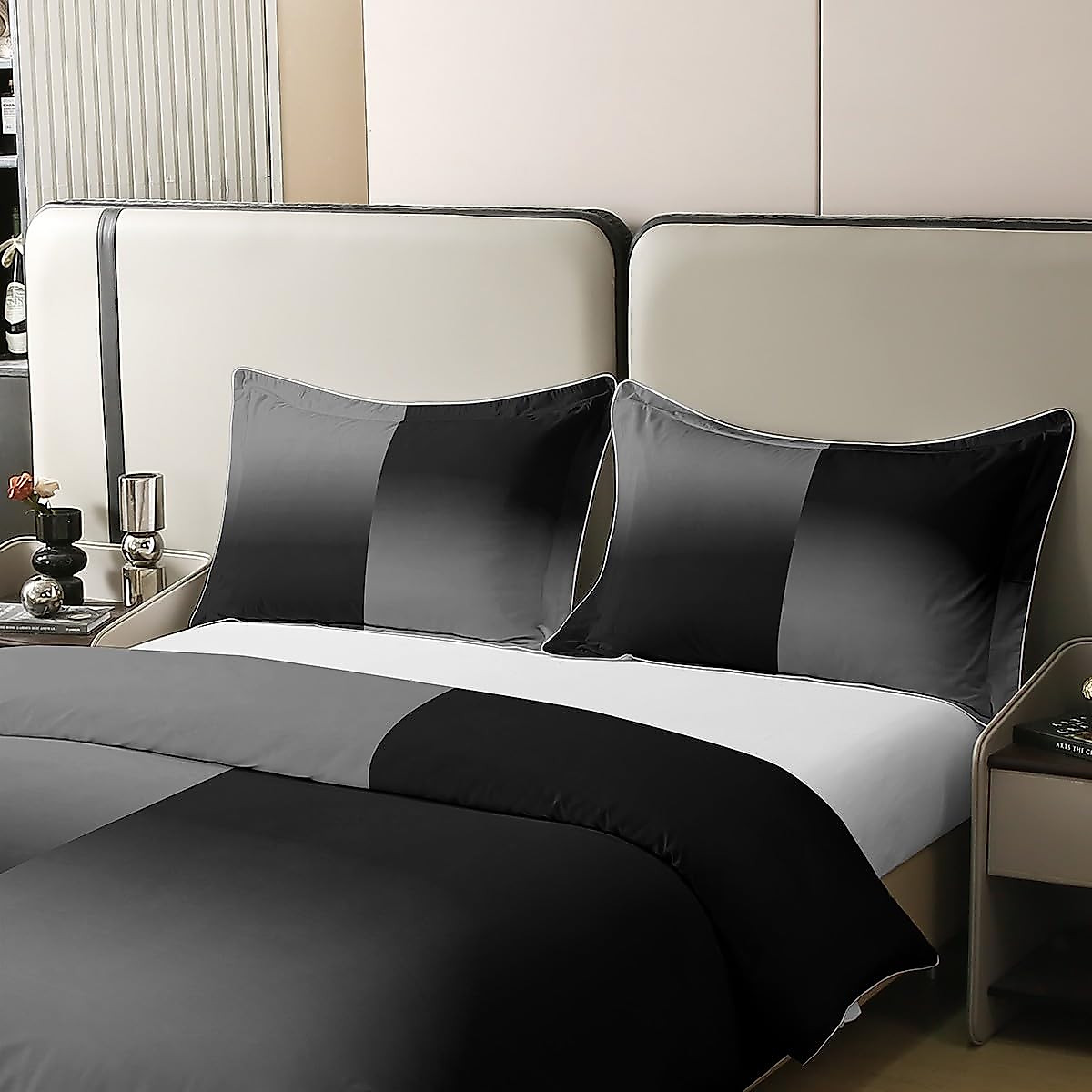 jejeloiu Grey Black Duvet Cover 100% Cotton King Size Geometric Bedding Set Modern Striped Art Comforter Cover Set Women Men Ultra Soft Decor Abstract Art Bedspread Cover Zipper