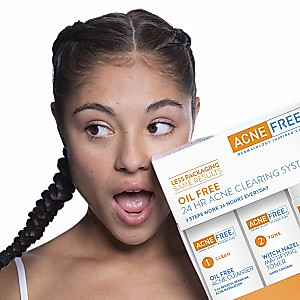 Acne Free 3 Step 24 Hour Acne Treatment Kit - Clearing System W Oil Free Acne Cleanser, Witch Hazel Toner, & Oil Free Acne Lotion - Acne Solution W/ Benzoyl Peroxide for Teens and Adults - Original