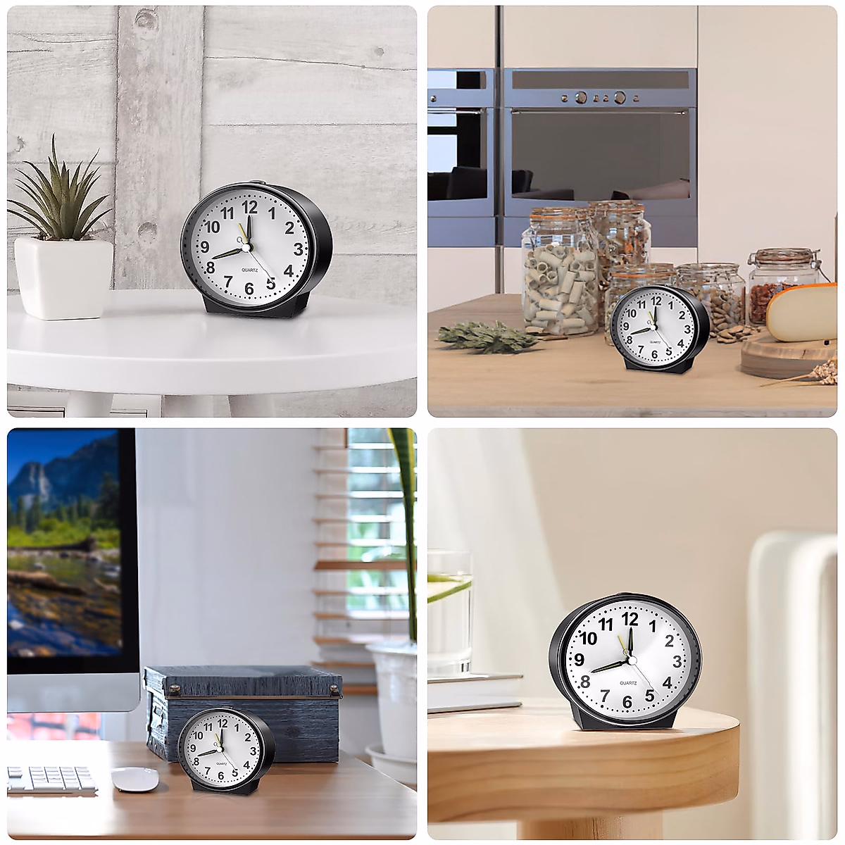 AMIR Analog Alarm Clock Battery Operated, Silent Non Ticking Small Travel Clock, Lighted on Demand & Snooze, Increasing Volume, Loud Clock for Heavy Sleepers, Kids, Elder Bedroom