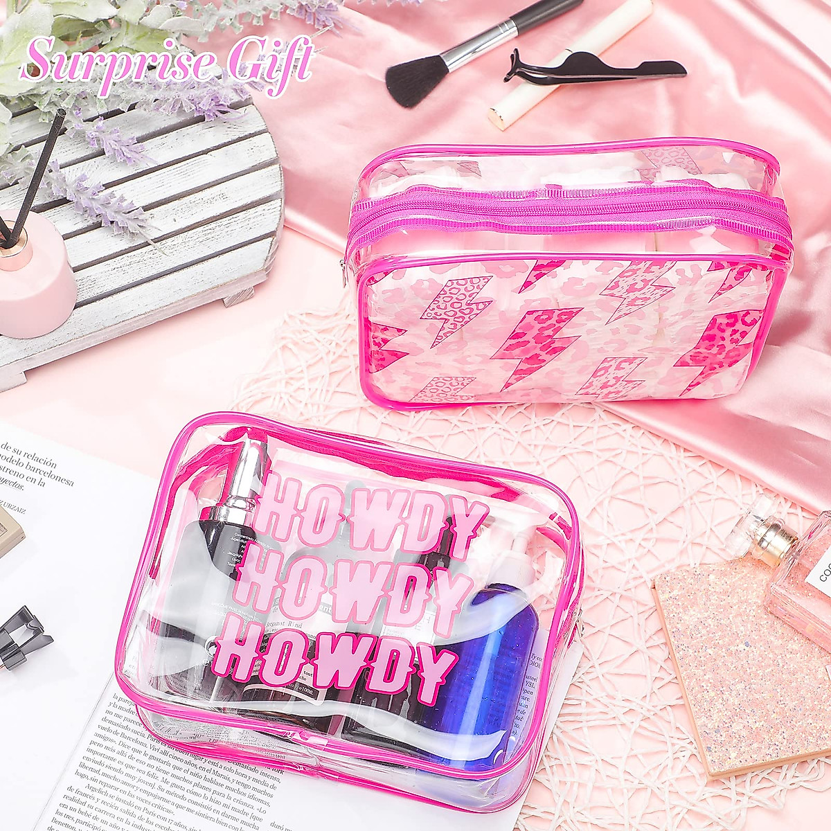 Cunno 6 Pcs Makeup Bags Gifts for Women Preppy Boho Smile Face Flamingo Clear Makeup Bags Cosmetic Transparent PVC Travel Toiletry Organizer(Preppy Style)