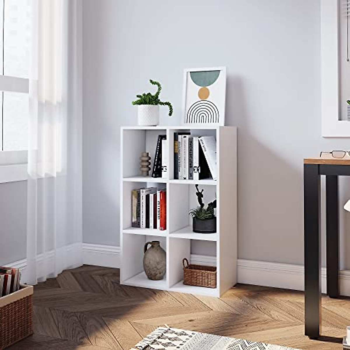 WAHEY Bookcase, 6 Cube Open Storage Organizer Display Bookshelf, HOFB007