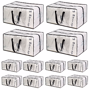 Clear Moving Bags - 8 Pack Extra Large Heavy Duty Storage Bags With Zipper & Reinforce Handles | 29x14x13 Inch Moving Tote Bags Bulk For Clothing, Shoes, Travel