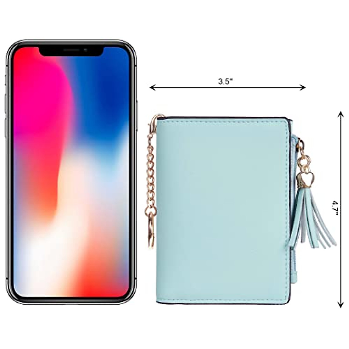 Gostwo Womens Small Bifold Slim Mini Wallet Purse with Tassel and Zippered Coin Pocket (Blue With Key Chain)