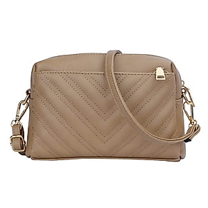 KKXIU Triple Zip Lightweight Small Crossbody Bags for Women Quilted Shoulder Purses and Handbags (A-Khaki)