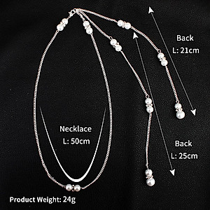 Asphire Vintage Bridal Pearl Back Chain Necklace Long Pendant Lariat Y Necklace Crystal Pearl 1920s Costume Wedding Accessories for Women