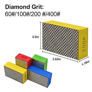 EGOFIX 4pcs Diamond Hand Polishing Pads for Ceramic Tile Glass Grinding,Sanding Blocks Polishing 60#,100#,200#,400#