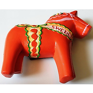 WitnyStore Tiny Red Dalecarlian Horse Swedish Traditional carved Dala Horses Sweden Scandinavia Northern Europe Tourist Attraction Resin Refrigerator Magnet Traveler Souvenir Memento 3D Fridge Magnets