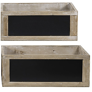 MyGift Rustic Brown Wood Crate with Chalkboard Label, Decorative Storage Bin Wooden Crates with Erasable Chalk Front Panel and Cut Out Handles, Set of 2
