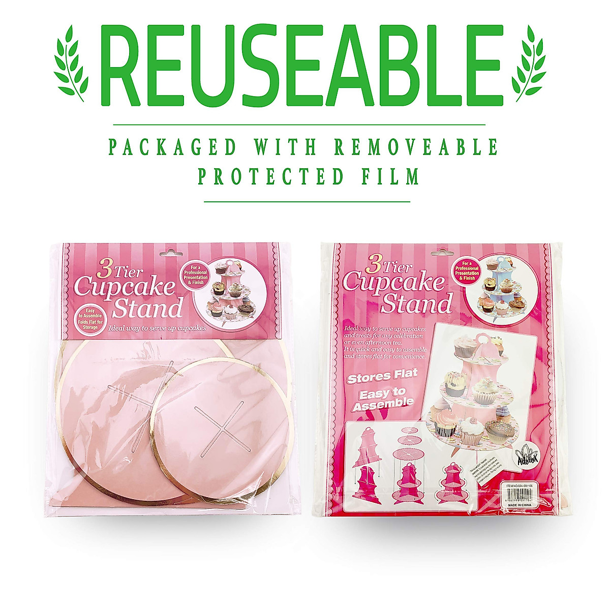 3-Tier Pink Round Cardboard Cupcake Stand (12"W x 13.5"H) Baby Shower Birthday Wedding Special Event Decoration