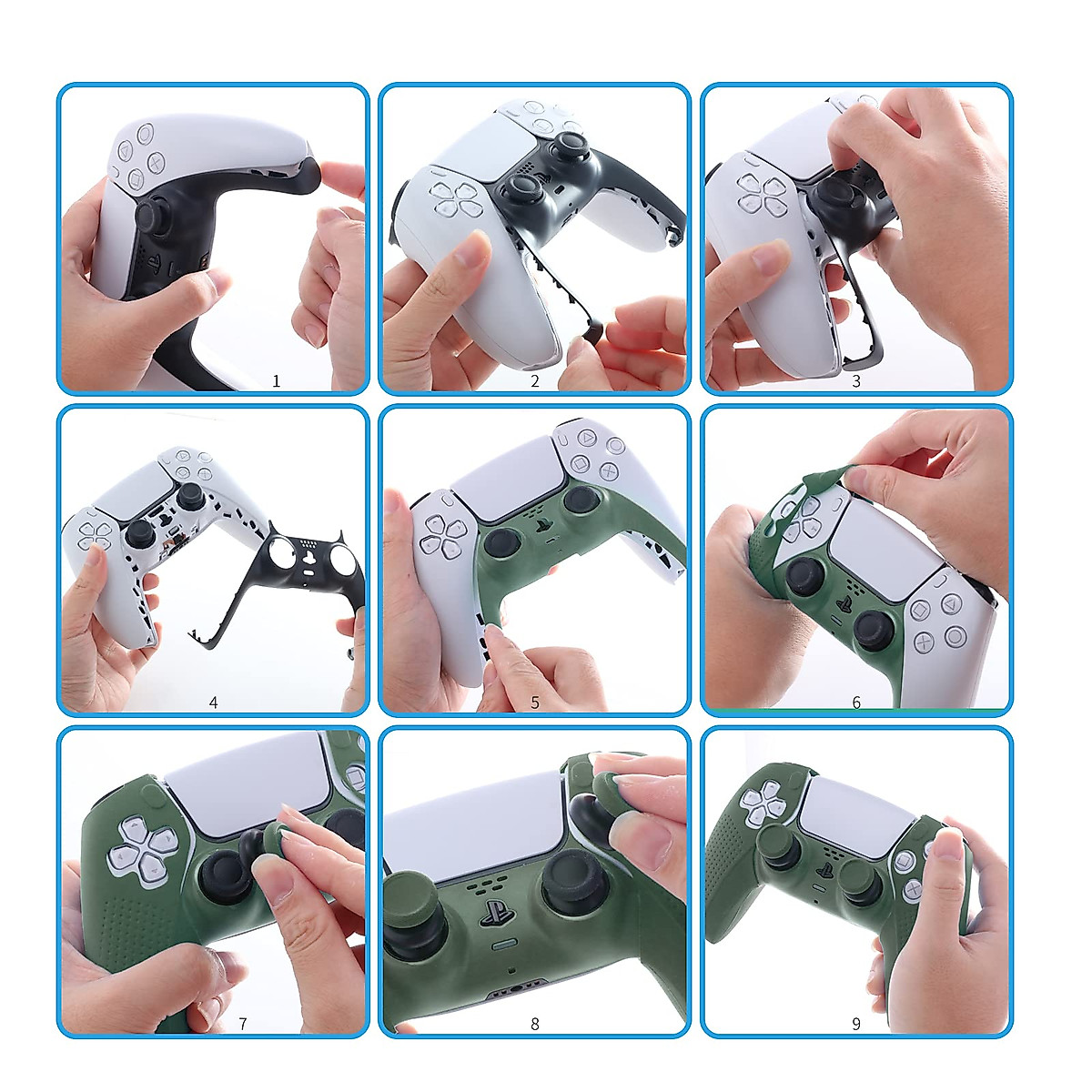 ECHZOVE PS5 Controller Accessories, PS5 Controller Skin, PS5 Controller Plate and PS5 Thumb Grips - Green