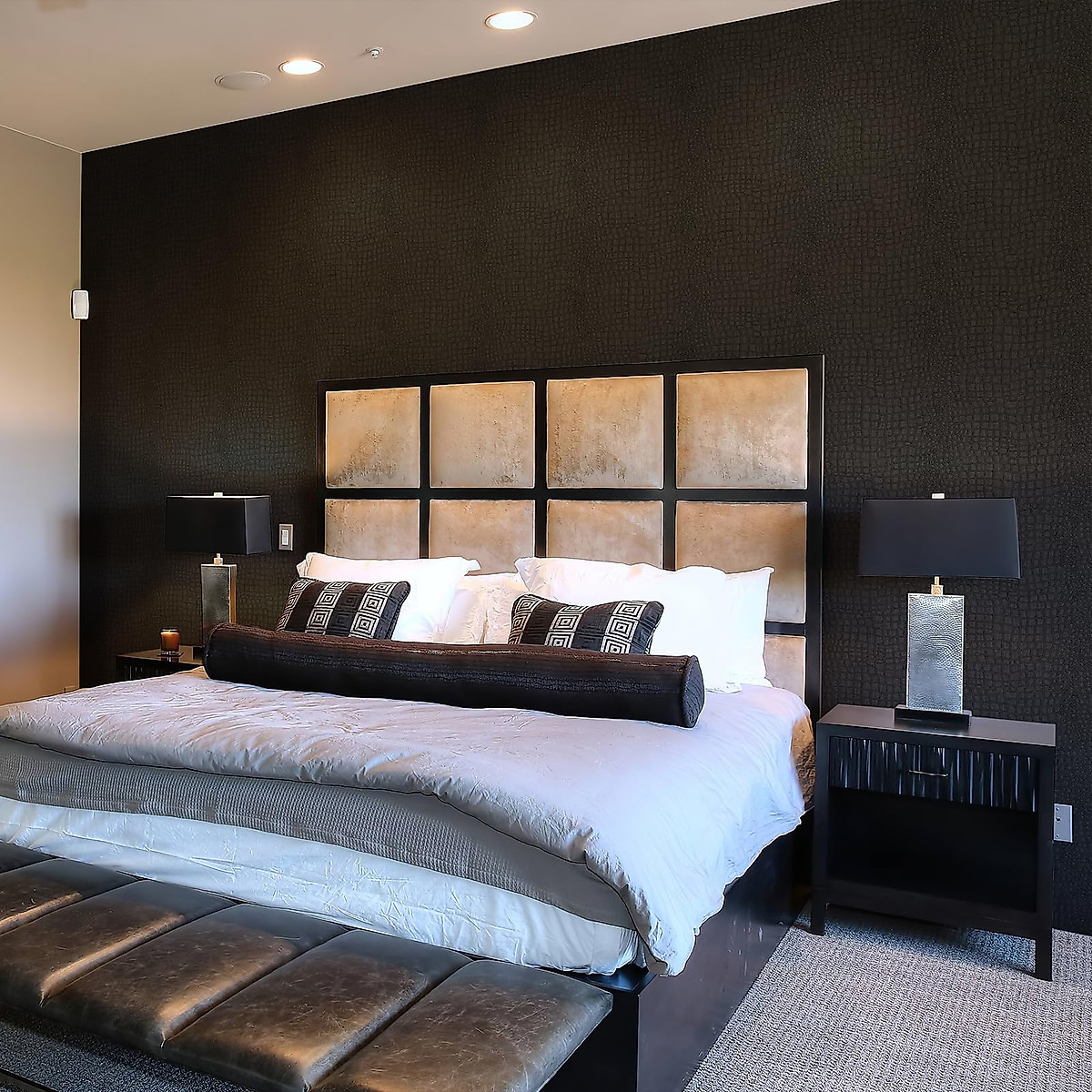 Zeeko 17.3 X 394 Crocodile Textured Wallpaper Black Peel and Stick Wallpaper - Easy Install & Removable Contact Paper for Cabinet, Bedroom & More