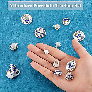 15 Pieces Miniature Porcelain Tea Cup Set Kitchen Miniature Porcelain Set Mini Flower Pattern Teapot Cup Plates Set Dollhouse Kitchen Accessories Set (Retro Flower Style)