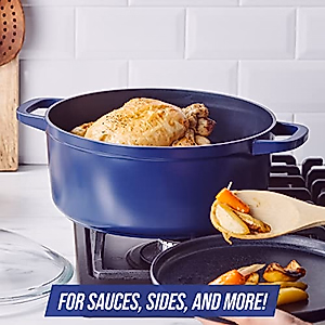 Blue Diamond Cookware Diamond Infused Ceramic Nonstick, 4.5QT Dutch Oven with Glass Lid, Lightweight Design, PFAS-Free, Dishwasher Safe, Blue
