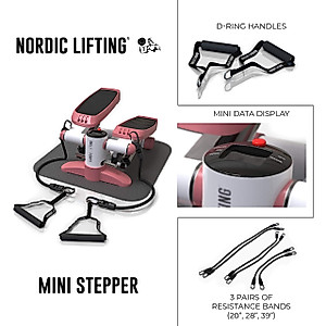 Mini Stepper & Stair Climber Machine - w/Resistance Bands Set - Built in Monitor by Nordic Lifting