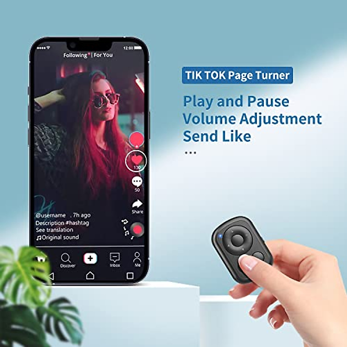 TIK TOK Bluetooth Remote Control,Kindle App Bluetooth Scrolling Page Turner for iPhone iPad Android, Camera Shutter Remote Control, 7 Buttons Support Tiktok Video Recording/Play/Pause/Give a Like