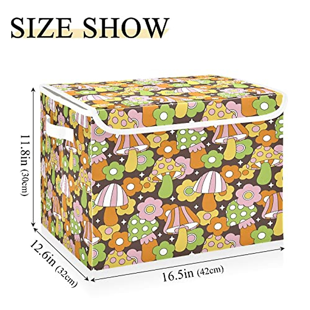 Krafig Cartoon Funny Plant Mushroom Foldable Storage Box Large Cube Organizer Bins Containers Baskets with Lids Handles for Closet Organization, Shelves, Clothes, Toys