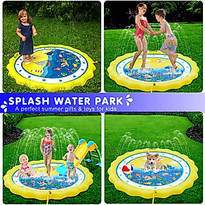 HITOP Kids Sprinklers for Outside, Splash Pad for Toddlers & Baby Pool 3-in-1 60" Water Toys Gifts for 1 2 3 4 5 Year Old Boys Girls Splash Play Mat (Ocean)