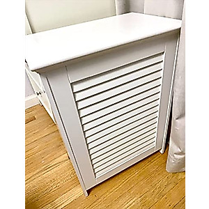 Modern White Wooden Hamper with Flip Lid, Bathroom Hamper Organizer, Portable Laundry Basket for Small Space, Wood Storage Bin Basket, Contemporary Design Clothes Basket Bin, Ventilated Construction
